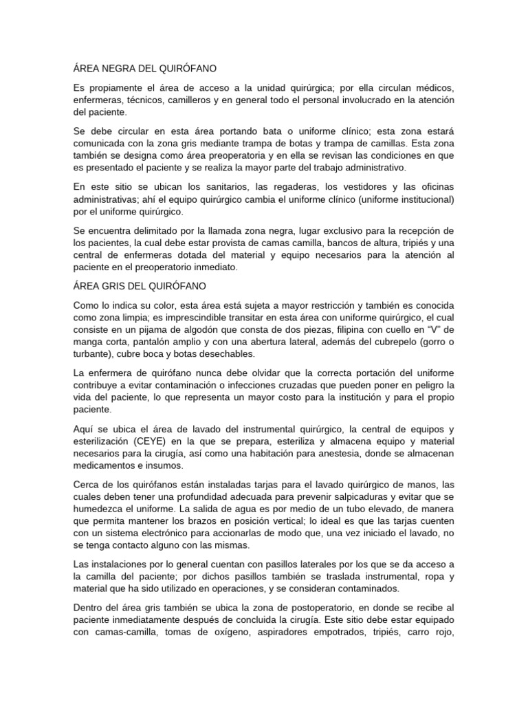 Zonas del Quirófano: Área Negra y Protocolo | PDF | Cirugía | Teatro ...