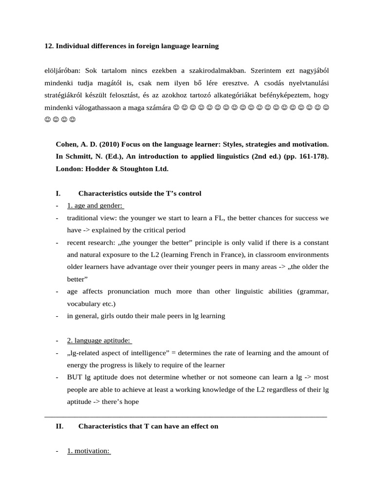 Individual Differences in Foreign Language Learning | PDF | Learning ...