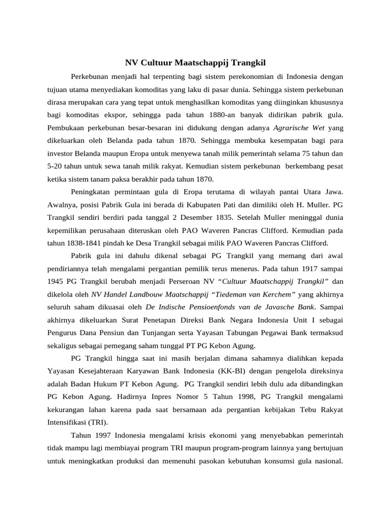 Sejarah Pabrik Gula Trangkil | PDF