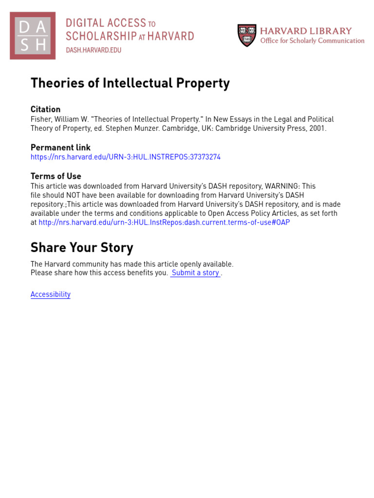 FISHER WILLIAM theories of intellectual property | PDF | Intellectual Property | Property