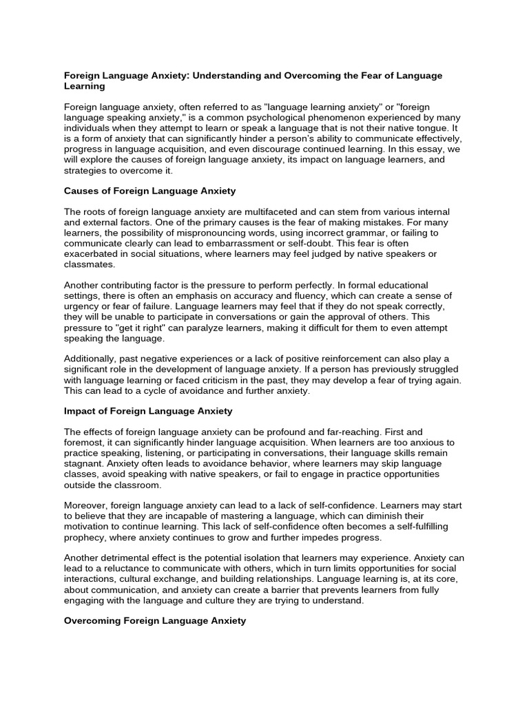 Overcoming Foreign Language Anxiety | PDF | Learning | Foreign Language