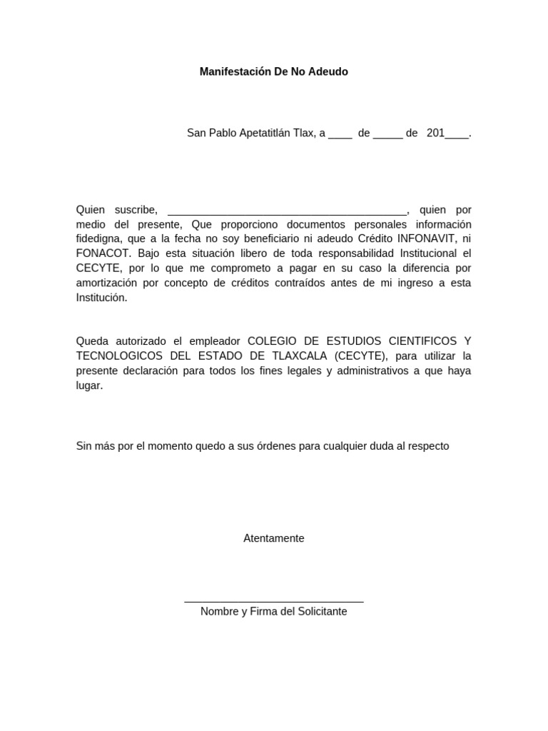 Declaración de No Adeudo INFONAVIT y FONACOT | PDF