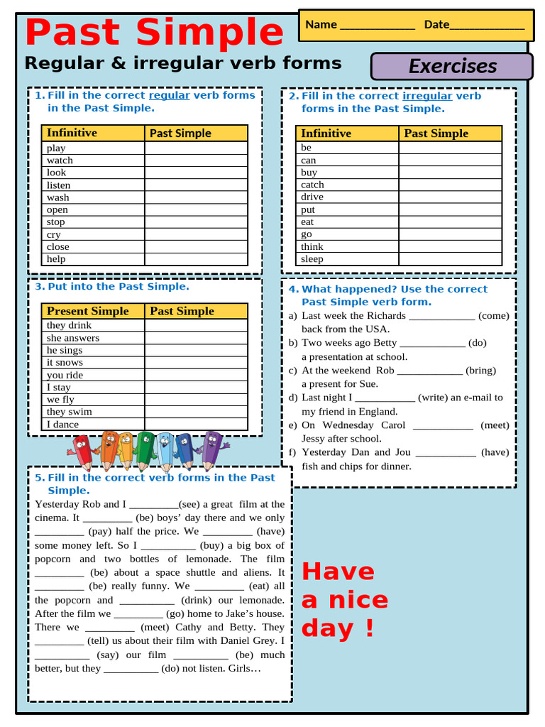 Past Simple Regular and Irregular Verb Forms Grammar Drills 127025 ...