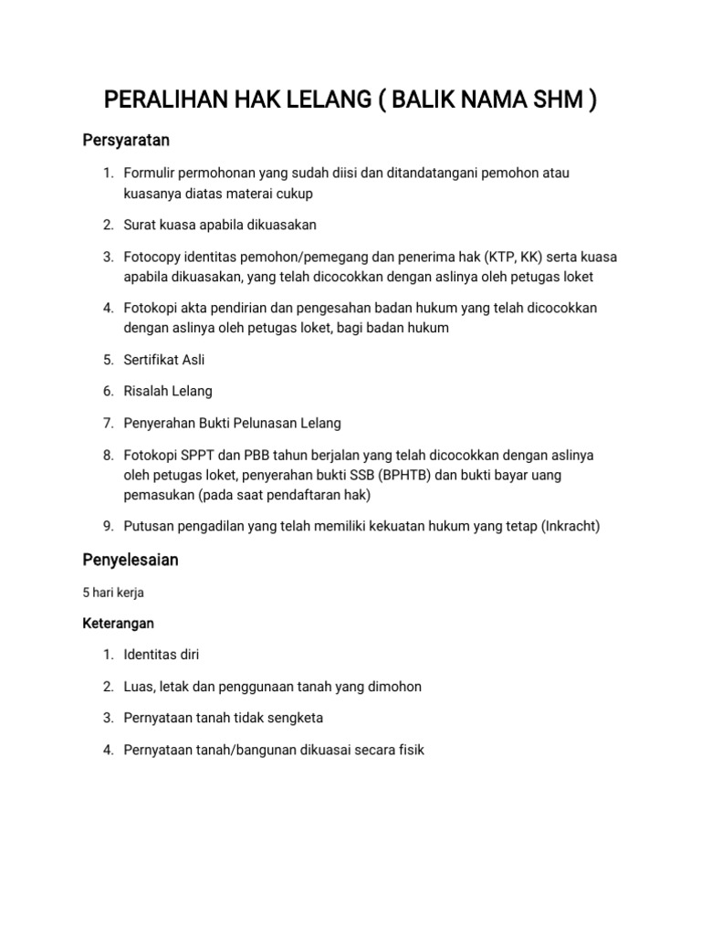 Peralihan Hak (Balik Nama SHM) | PDF