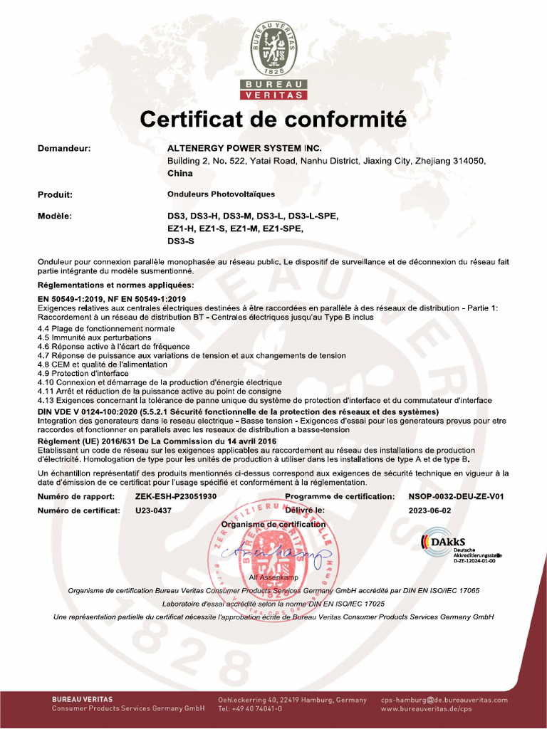 1546222-Ds3-Certificat NF en 50549-1 | PDF