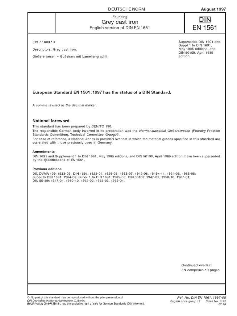EN 1561: Grey Cast Iron Standard | PDF