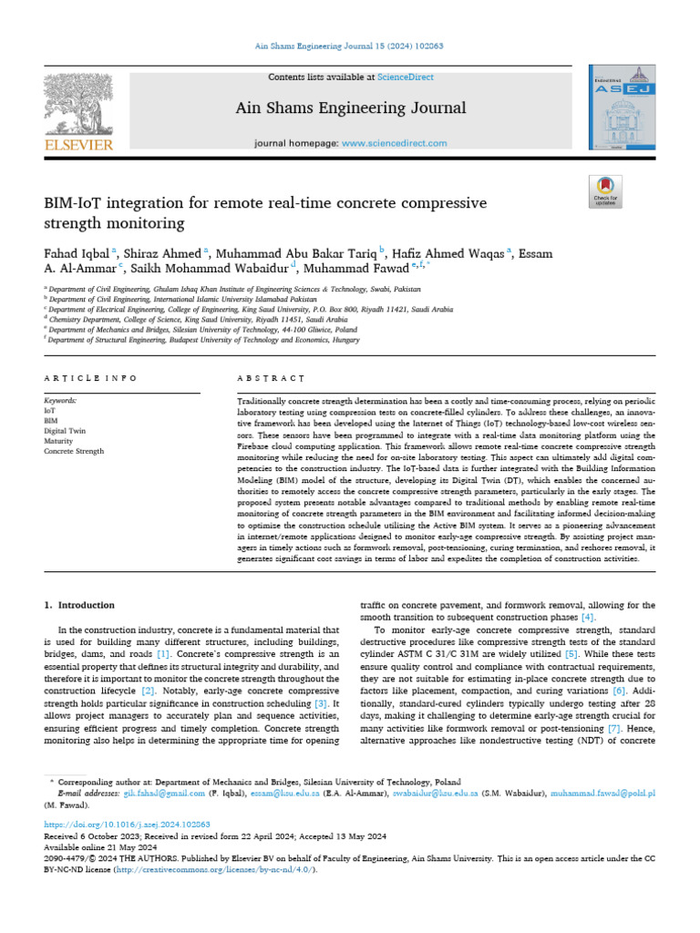 BIM-IoT Integration For Remote Real-Time Concrete Compressive Strength Monitoring | PDF ...