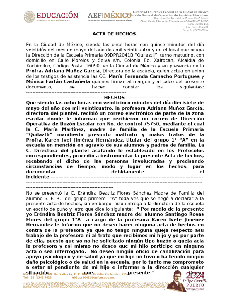 ACTA DE HECHOS CORREGIDA Mamá de Santiago | PDF | México