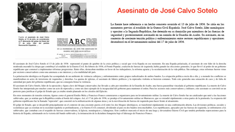 Asesinato de Calvo Sotelo en 1936 | PDF | guerra civil Española ...
