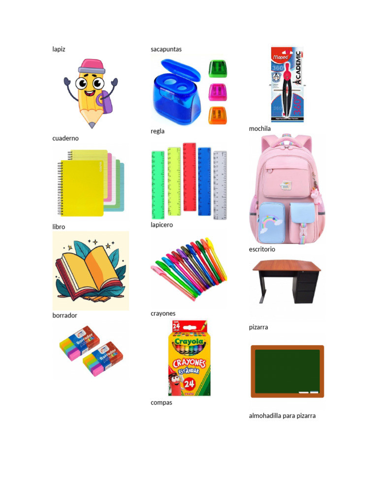 Útiles escolares y mochila essentials | PDF