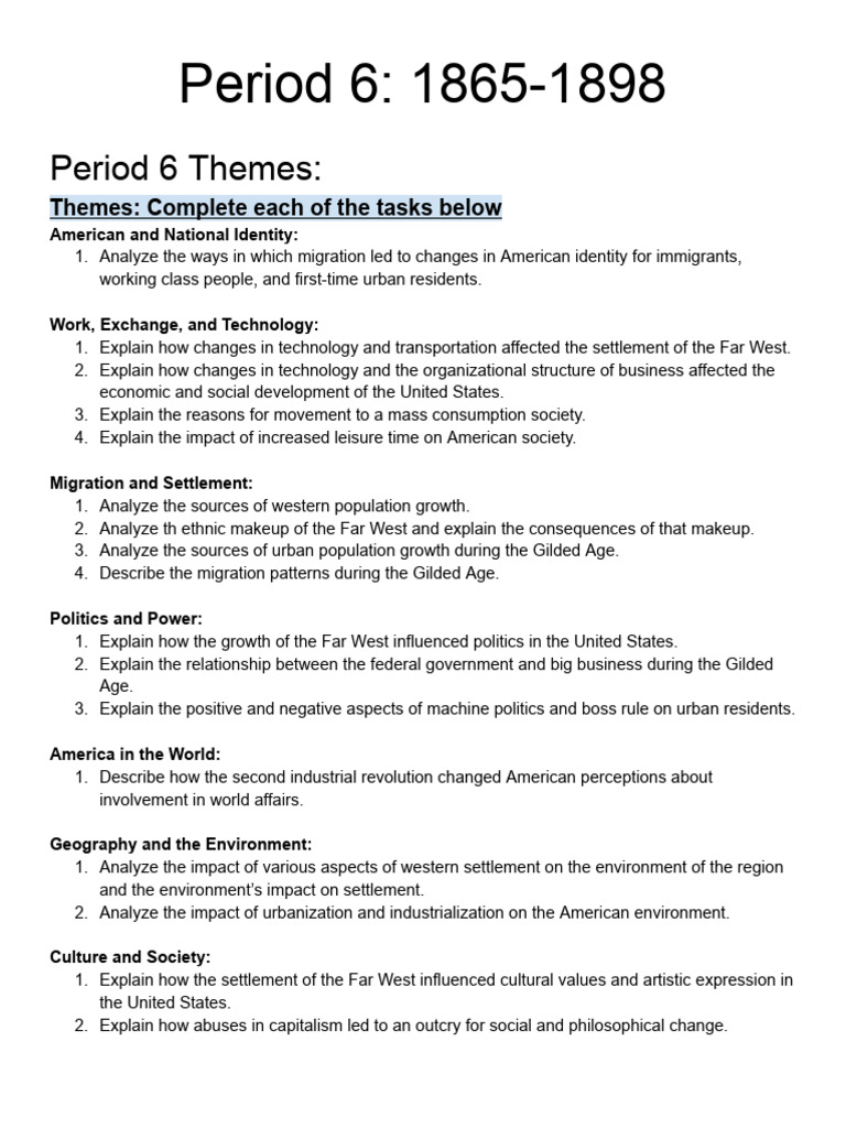 Class Notes Period 6: 1865-1898 | PDF