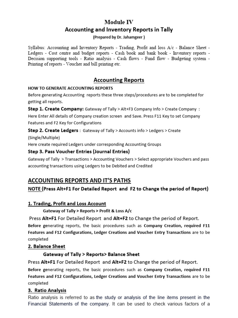Tally Module 4 - Accounts and Inventory Reports | PDF | Bookkeeping | Debits And Credits