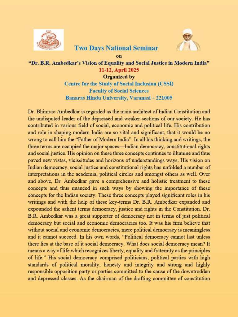 2 DAY National Seminar 11 12 April 2025 CSSI FSS BHU DR Amarnath | PDF | Justice | Crime & Violence