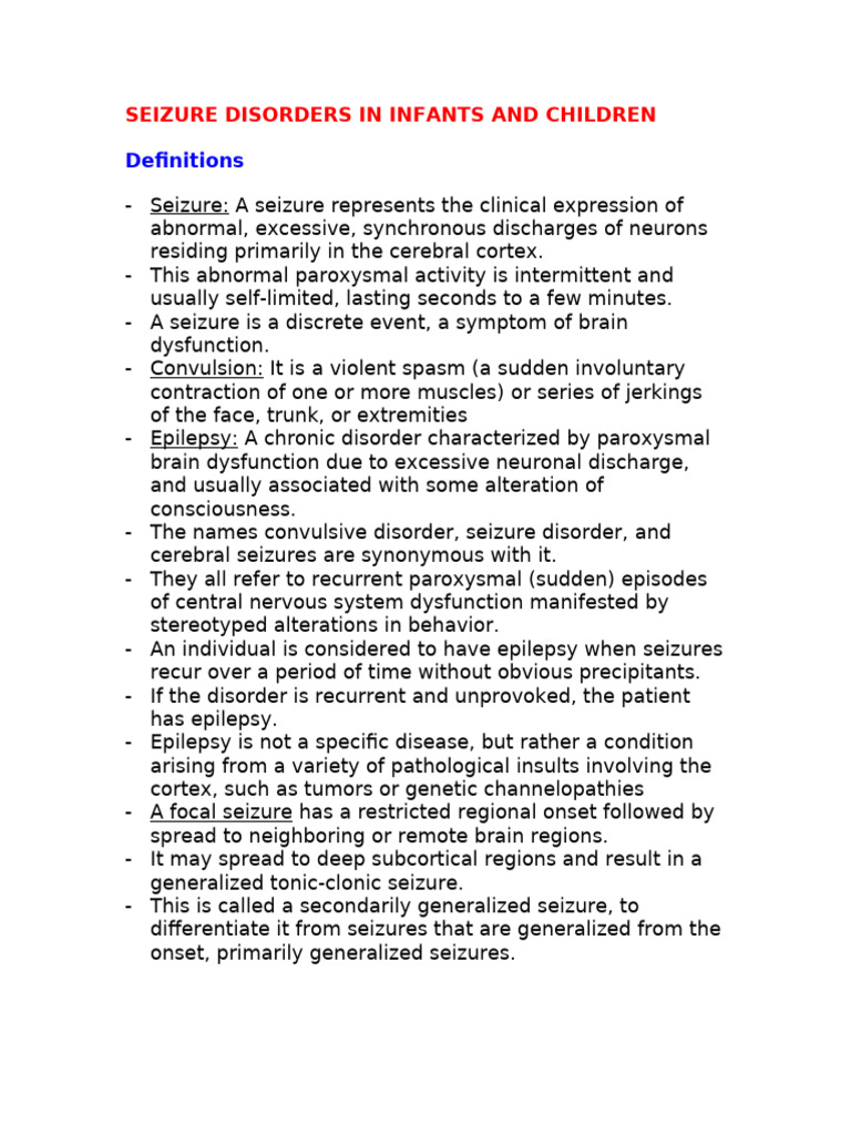 Seizure Disorders in Infants and Children | PDF | Epilepsy | Neurology