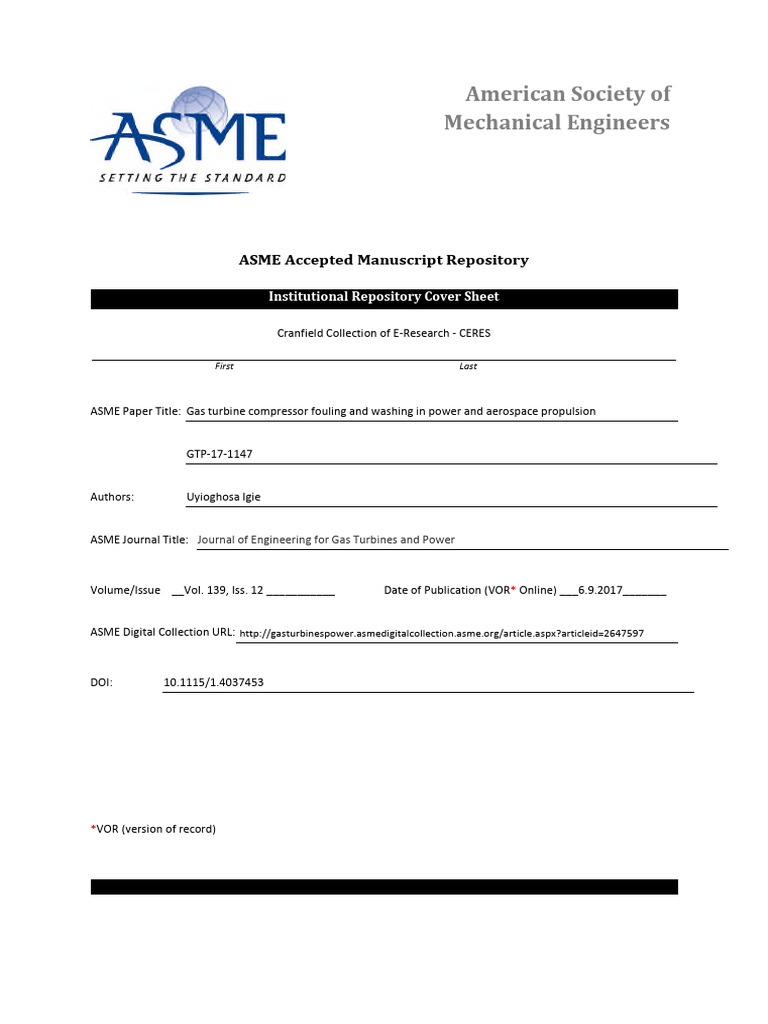 GAS TURBINE COMPRESSOR FOULING AND WASHING IN POWER AND AEROSPACE | PDF ...