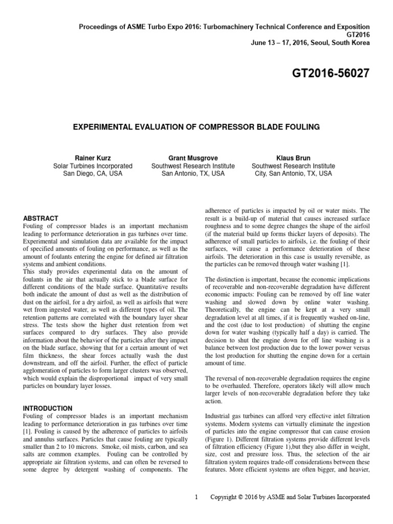 Experimental Evaluation of Compressor Blade Fouling | PDF | Airfoil ...