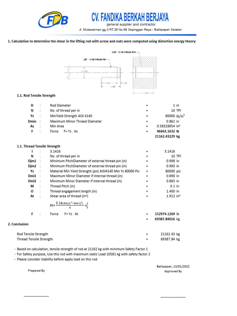 Calculation Thread 1 in 10 Un | PDF | Strength Of Materials | Civil Engineering