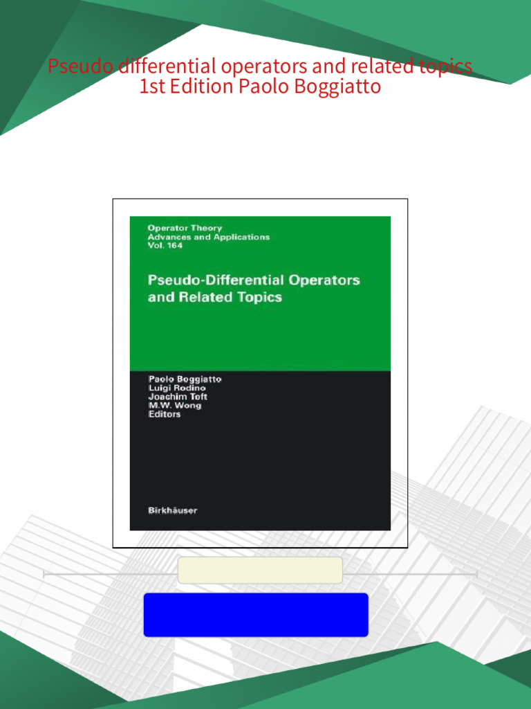 Pseudo Differential Operators and Related Topics 1st Edition Paolo Boggiatto - Read The Ebook ...