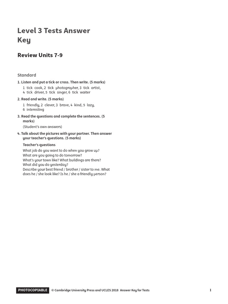 Level 3 Tests Answer Key Guide | PDF