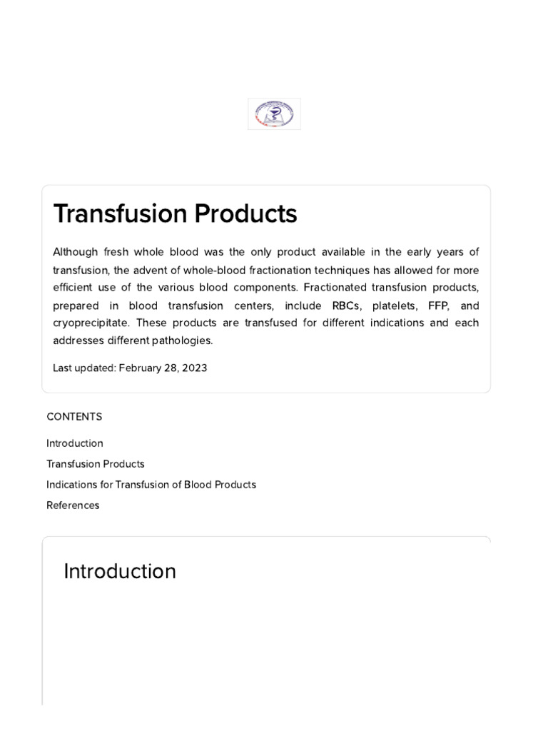 Transfusion Products - Karaganda Medical University | PDF | Blood ...