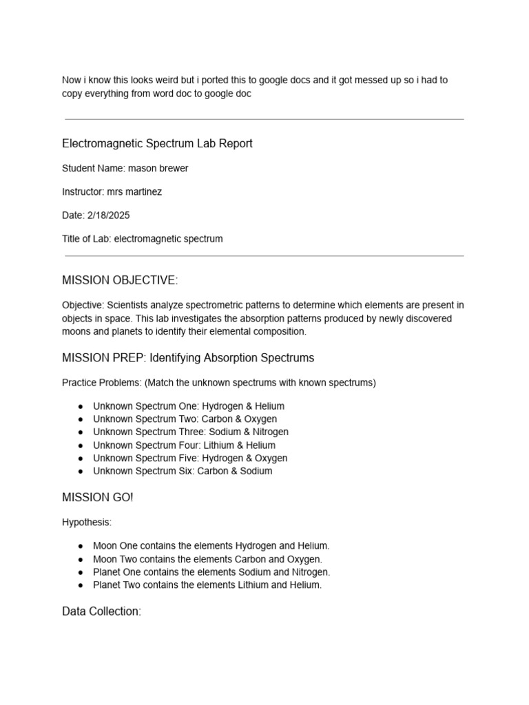Lab Report - D | PDF | Spectrometer | Astronomical Objects