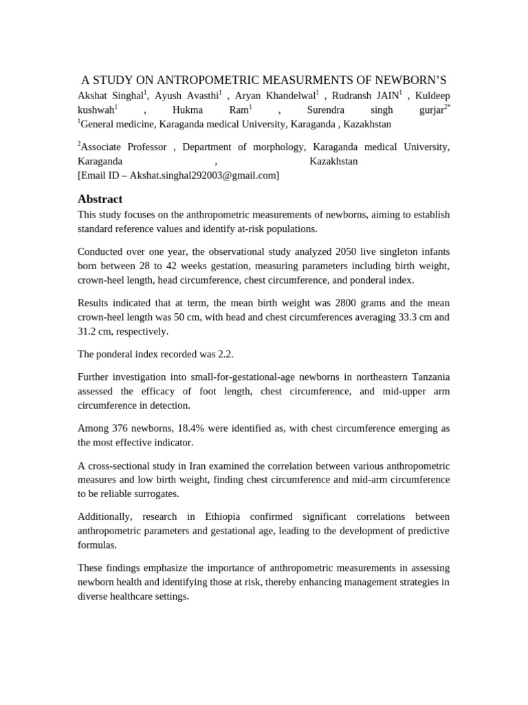 Newborn Anthropometric Measurements Study | PDF | Infants | Anthropometry