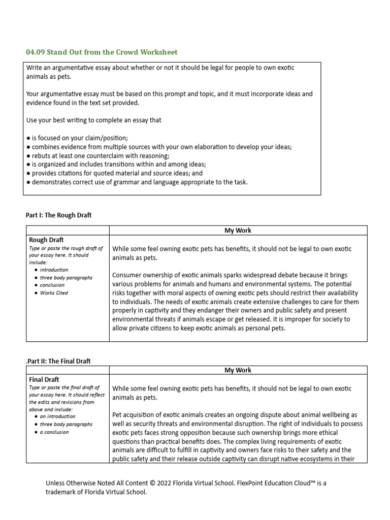 4.09 Stand Out From The Crowd Worksheet | PDF | Pet | Animals And Humans