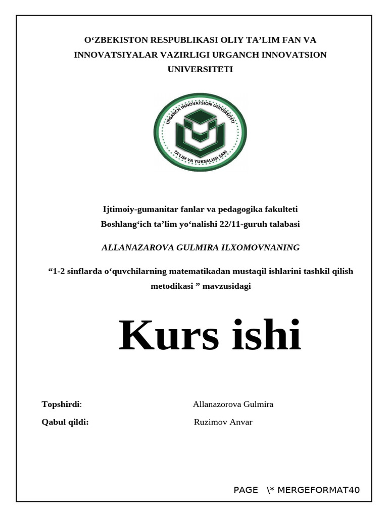 Allanazarova Gulmira Kurs Ishi | PDF