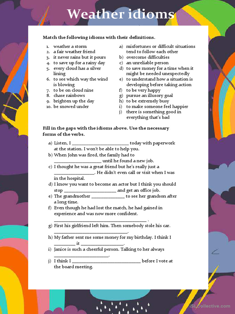 Weather Idioms Worksheet and Exercises | PDF