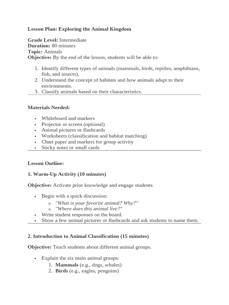 Lesson Plan Elementary Animals | PDF | Amphibian | Reptile