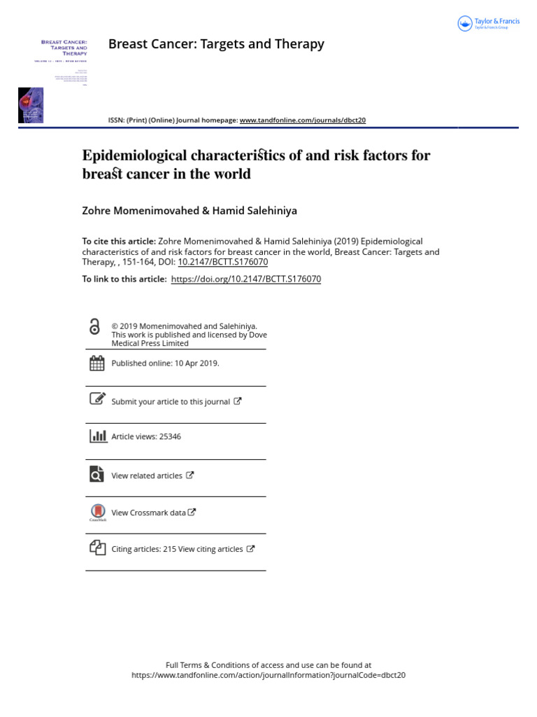 Epidemiological Characteristics of and Risk Factors For Breast Cancer ...