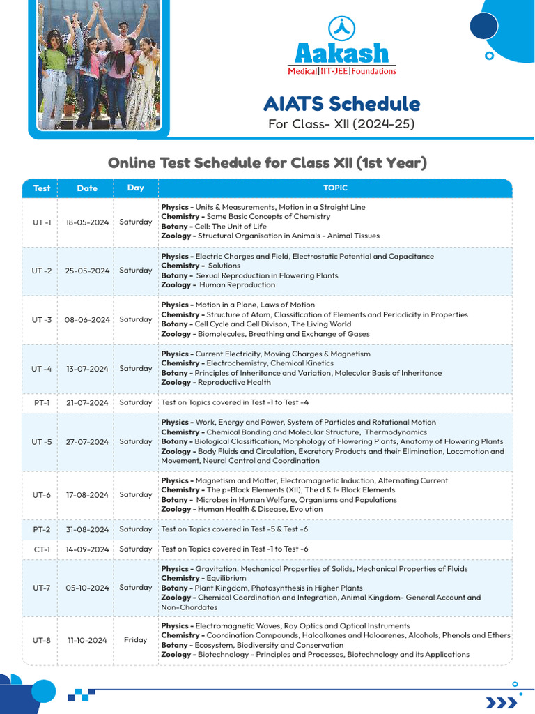 Aakash NEET Test Series Schedule 2024 | PDF | Chemistry | Physics