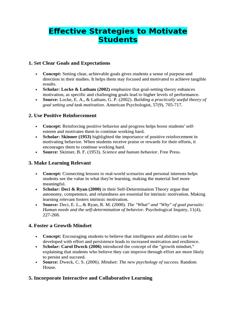 Effective Strategies To Motivate Students: Insights From Research and ...