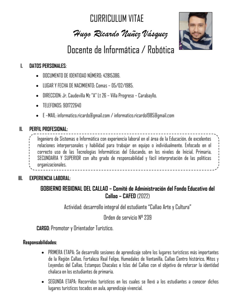 Curriculum Vitae Hugo Nuñez Vásquez | PDF | Universidad | Informática