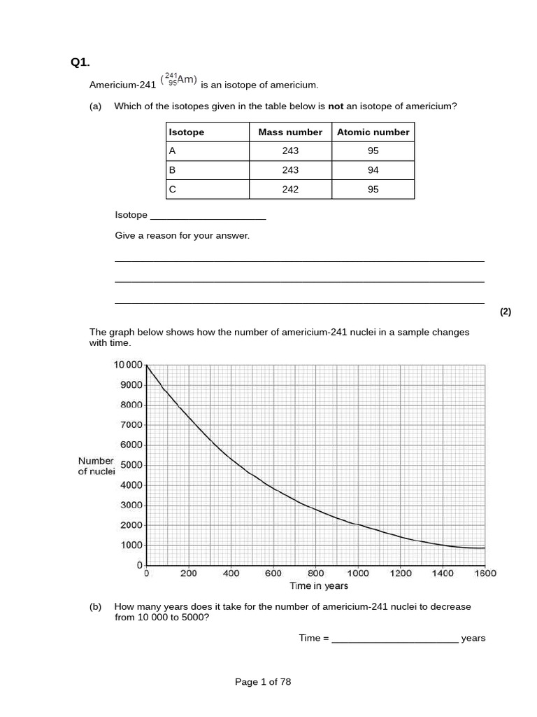 Americium-241 and Atomic Structure Quiz | PDF | Atoms | Radioactive Decay