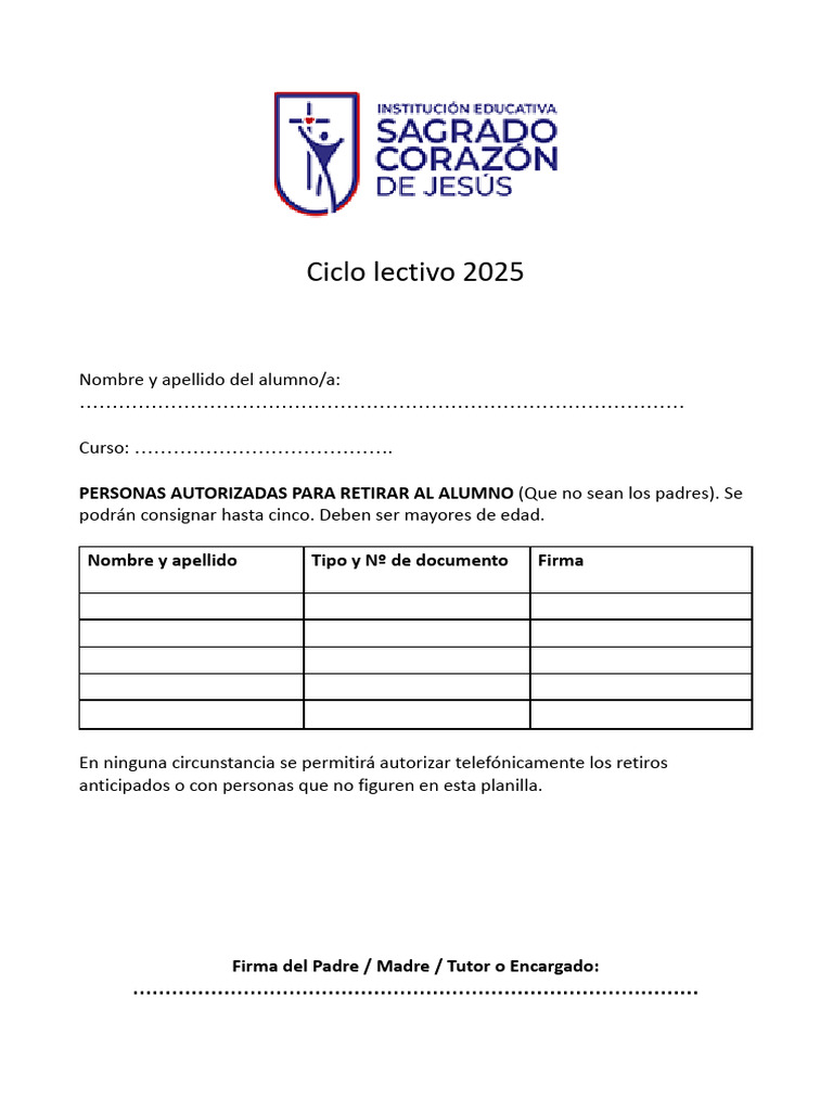 Autorización de Retiro Escolar 2025 | PDF