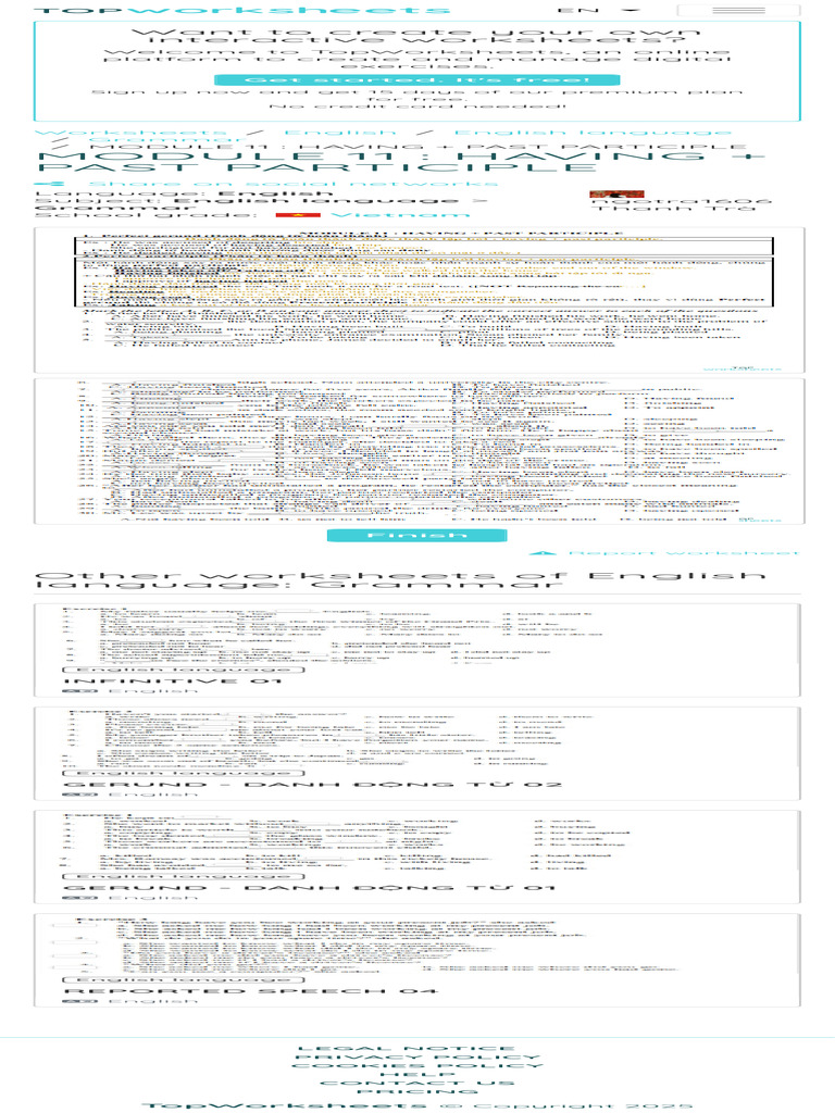 MODULE 11 HAVING + PAST PARTICIPLE. Interactive Worksheet TopWorksheets ...