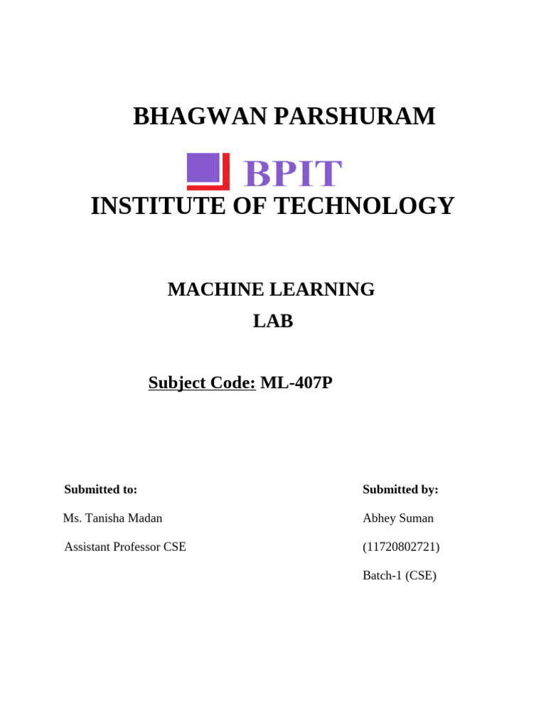 CSE Lab Reports at Bhagwan Parshuram Institute | PDF