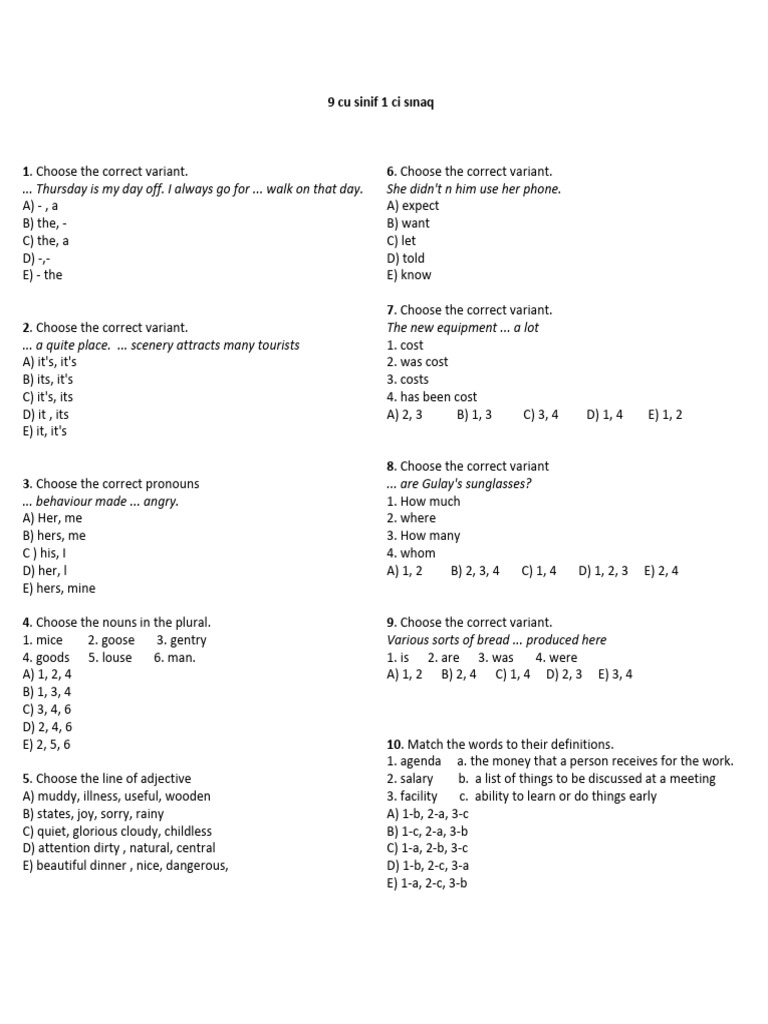 9th Grade English Test Questions | PDF | Linguistics | Morphology