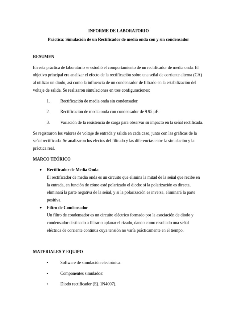 Informe de Laboratorio Final | PDF | Rectificador | Red eléctrica