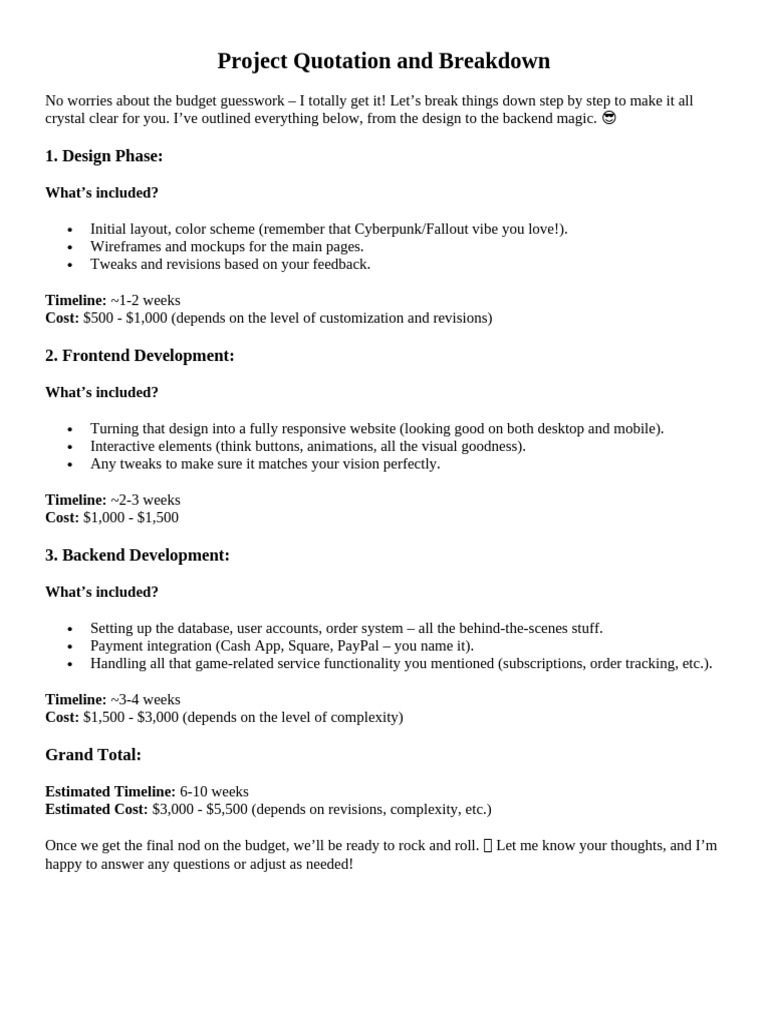 Project Quotation and Breakdown | PDF