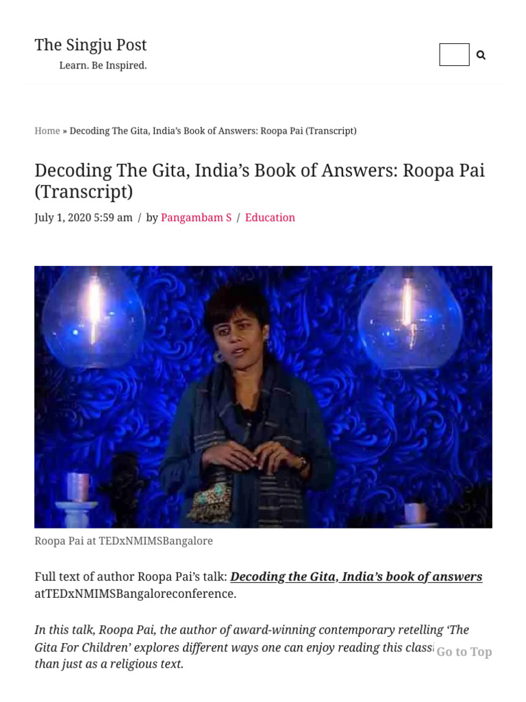 Decoding The Gita, India's Book of Answers - Roopa Pai (Transcript) - The Singju Post | PDF ...