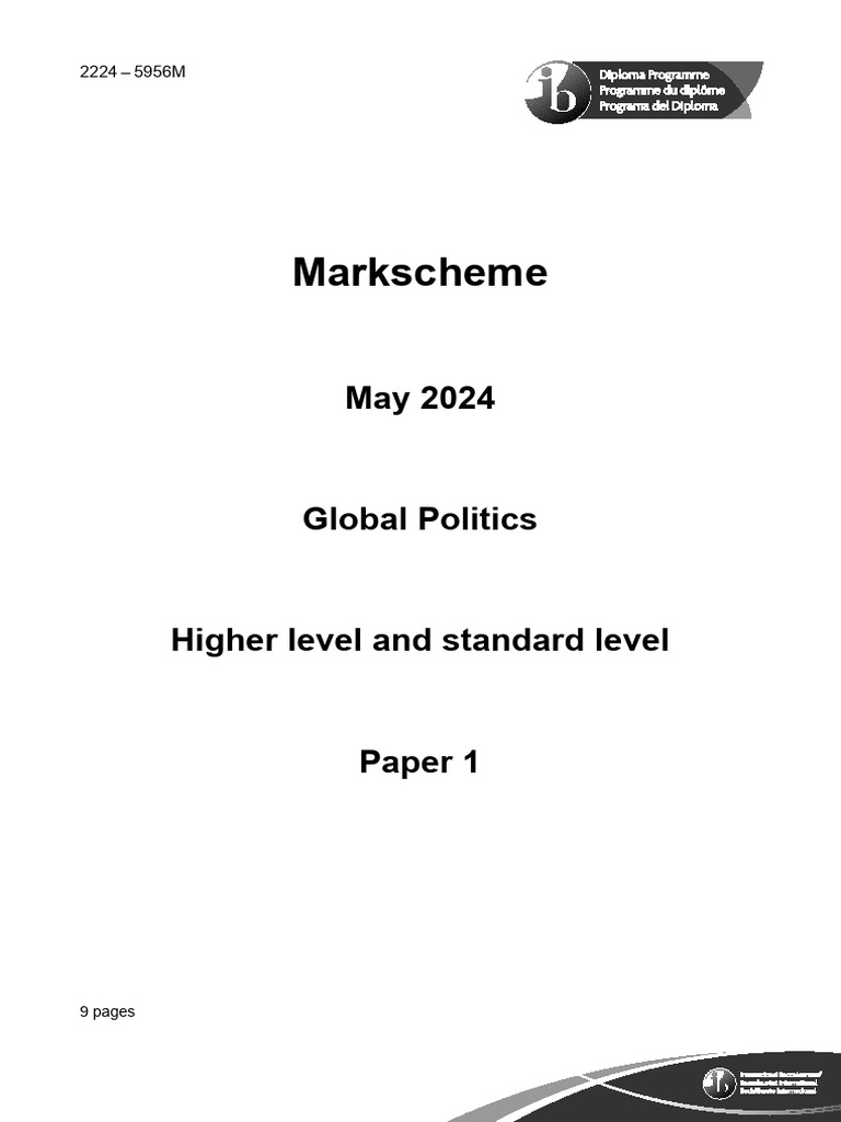 Global Politics Paper 1 Markscheme 2024 | PDF | Sustainability | Sustainable Development