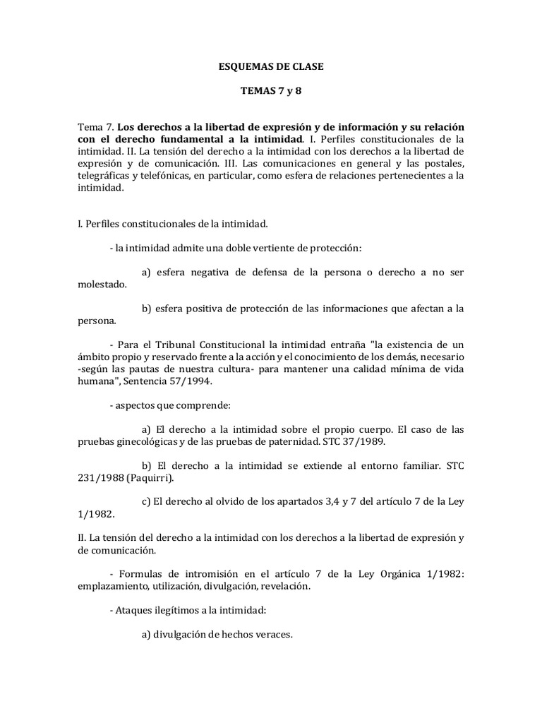 ESQUEMAS DE CLASE TEMAS 7 y 8 | PDF | Derecho a la privacidad | Libertad de expresión