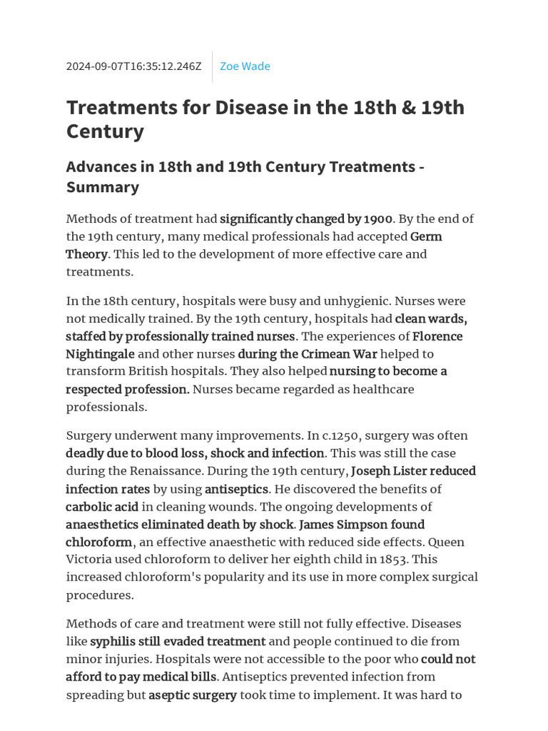 Treatments For Disease in The 18th & 19th Century - Edexcel GCSE ...