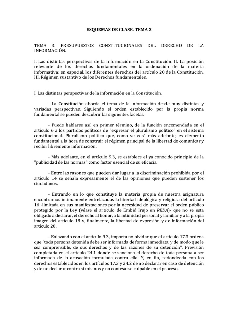 ESQUEMAS DE CLASE. TEMA 3 | PDF | Derechos | Constitución