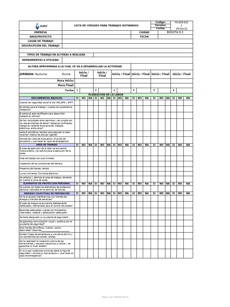 Lista de Chequeo para Trabajos en Alturas | PDF