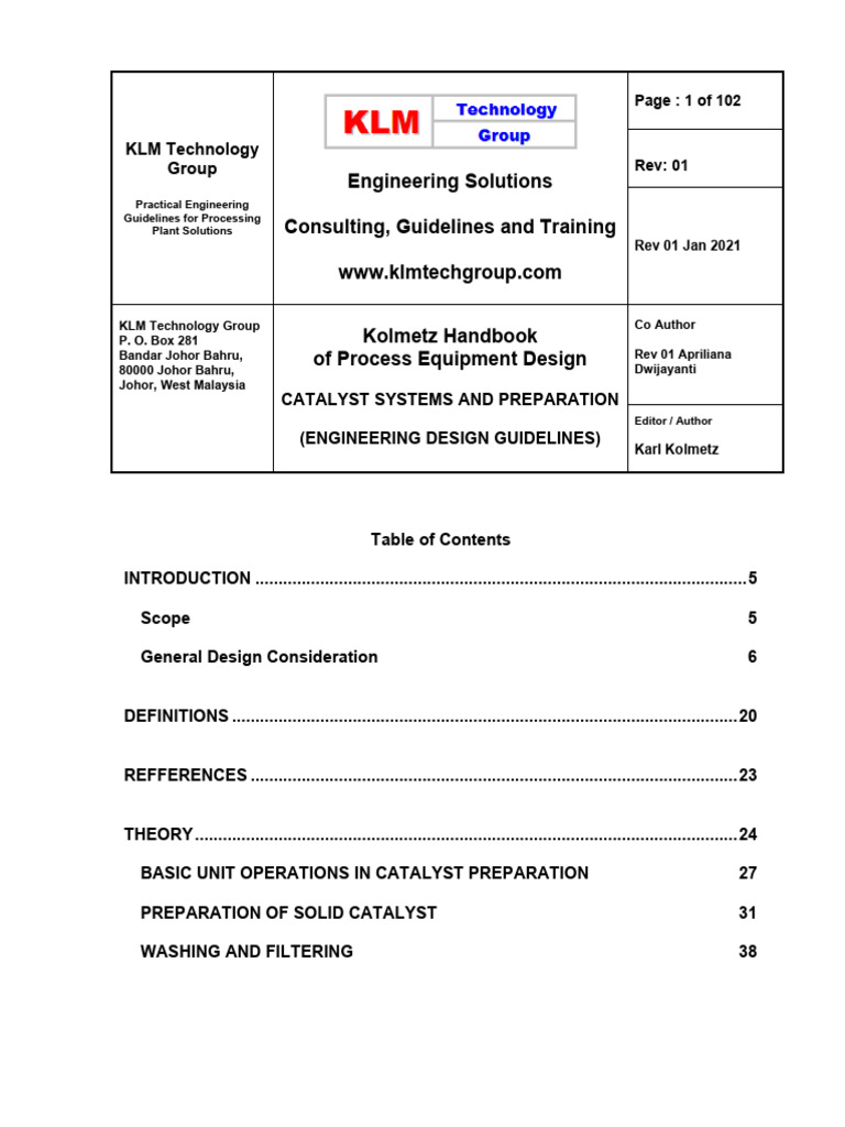 Engineering Design Guidelines Catalyst Systems Rev01web | PDF | Catalysis | Chemical Reactions