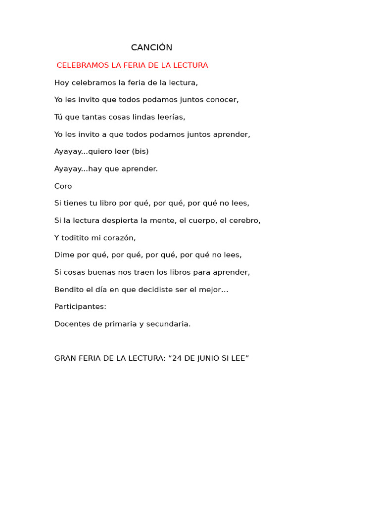 Canción-Feria de La Lectura | PDF