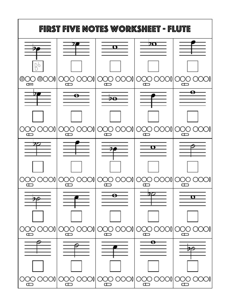 Beginning Band - First Five Note Worksheets | PDF